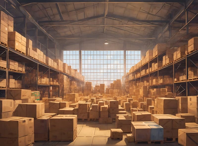 A Large Import-export Warehouse Filled with Crates of Goods Boxes and ...