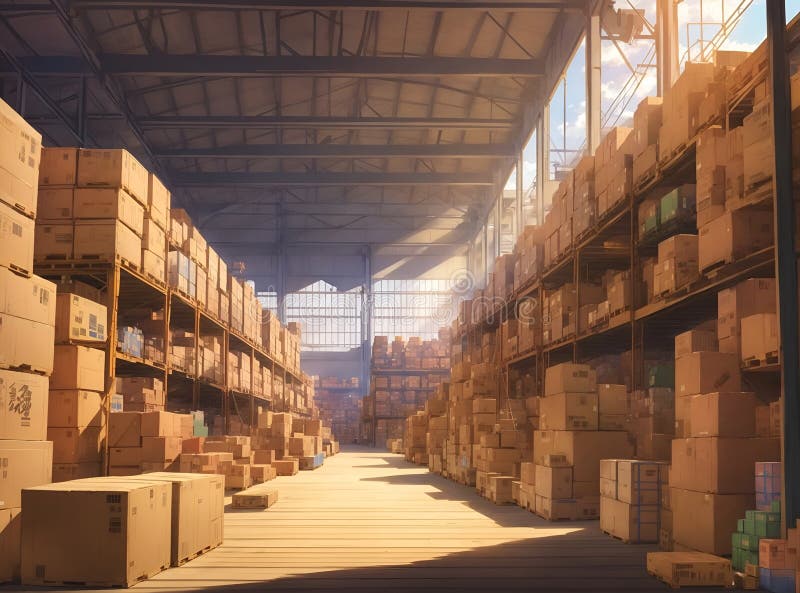 A Large Import-export Warehouse Filled with Crates of Goods Boxes and ...