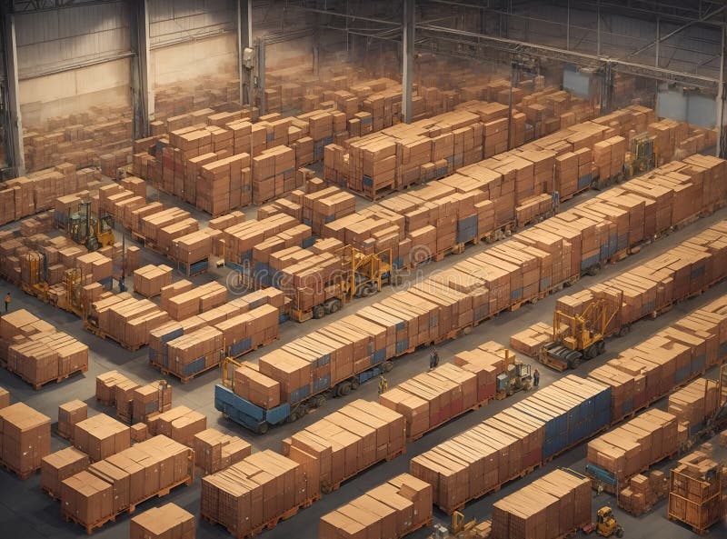 A Large Import-export Warehouse Filled with Crates of Goods Boxes and ...