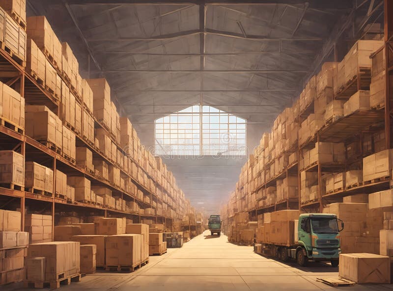 A Large Import-export Warehouse Filled with Crates of Goods Boxes and ...