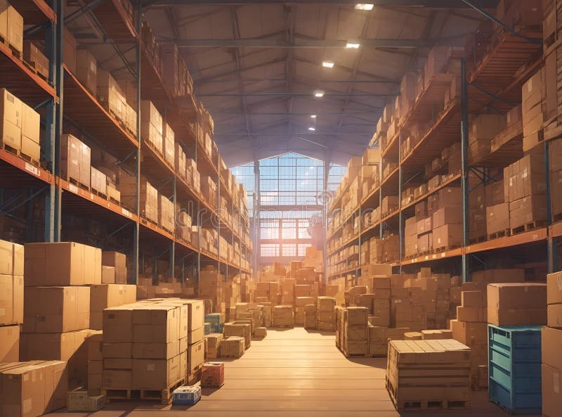 A Large Import-export Warehouse Filled with Crates of Goods Boxes and ...