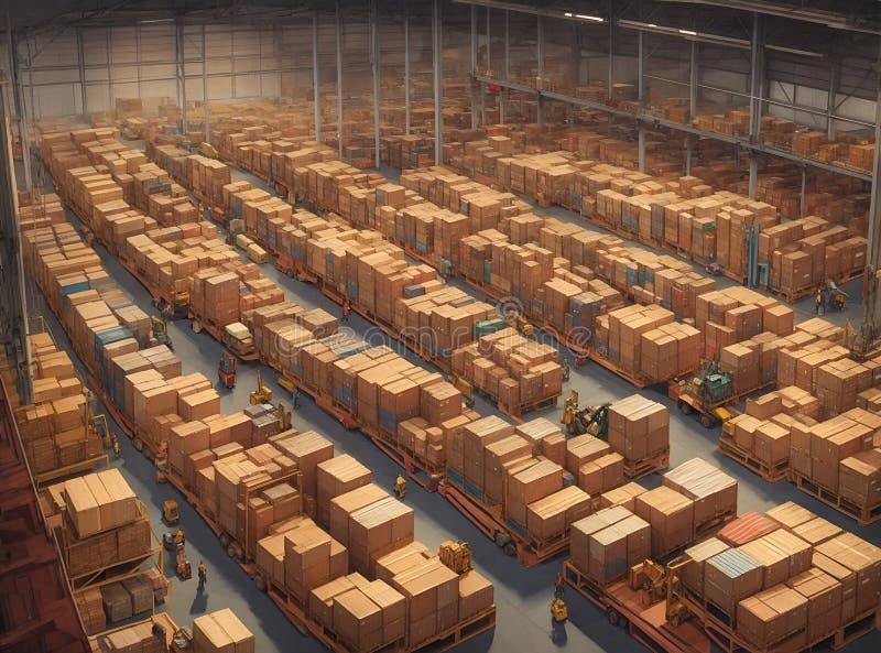 A Large Import-export Warehouse Filled with Crates of Goods Boxes and ...
