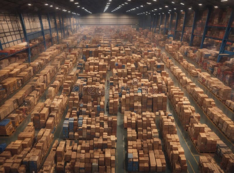 A Large Import-export Warehouse Filled with Crates of Goods Boxes and ...