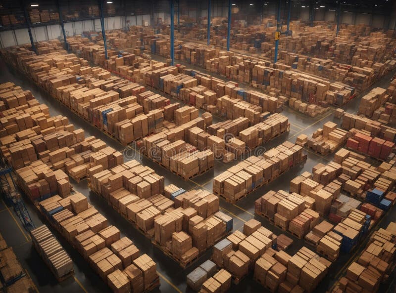 A Large Import-export Warehouse Filled with Crates of Goods Boxes and ...