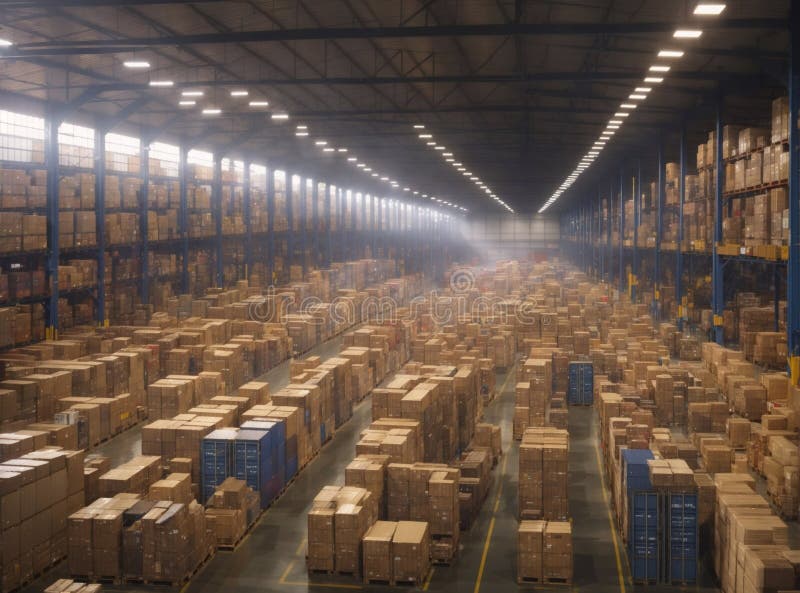A Large Import-export Warehouse Filled with Crates of Goods Boxes and ...