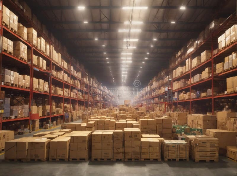 A Large Import-export Warehouse Filled with Crates of Goods Boxes and ...