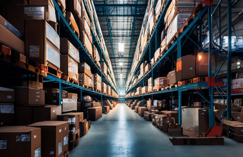A Large Import-export Warehouse Filled with Crates of Goods Boxes and ...