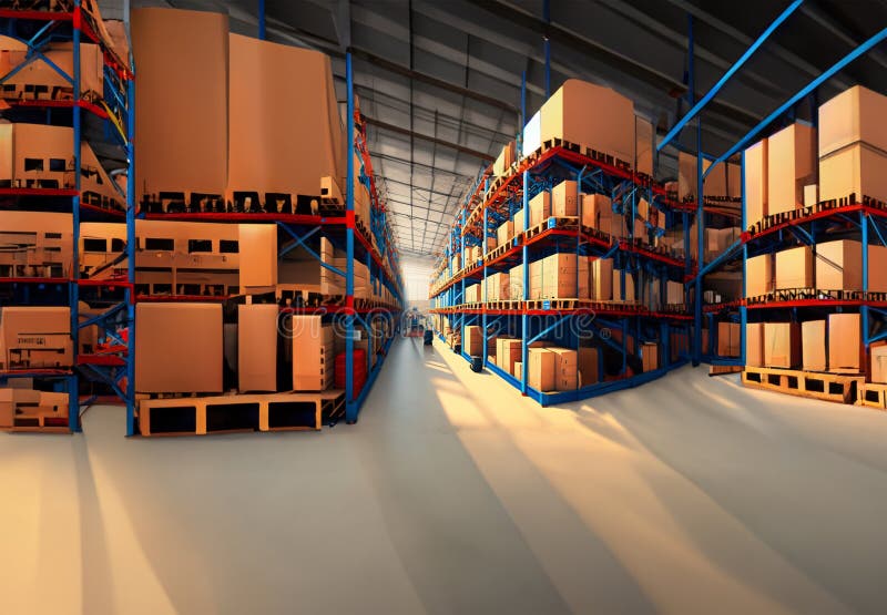 A Large Import-export Warehouse Filled with Crates of Goods Boxes and ...