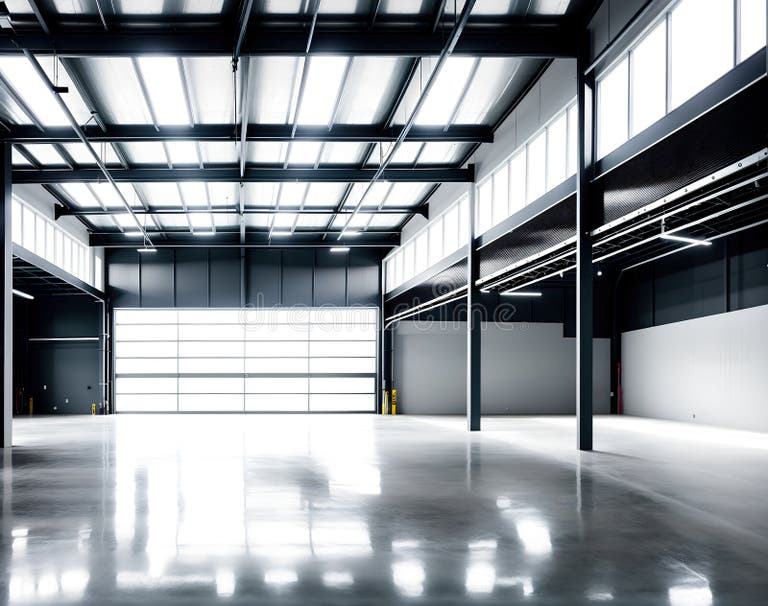An Empty Warehouse with High Ceilings and Large Windows. Stock Photo ...