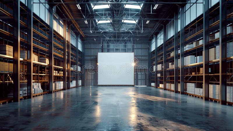 Large Industrial Warehouse Interior with Empty Space for a Presentation ...