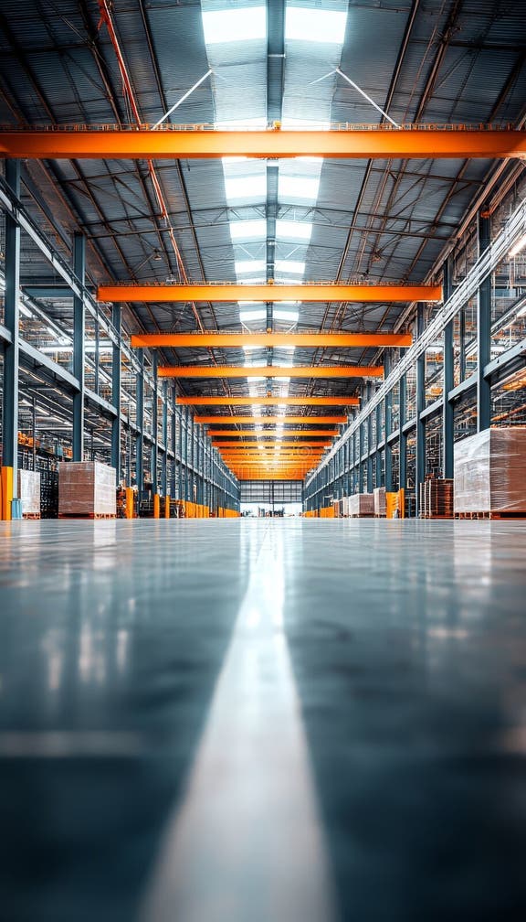 Empty Warehouse, Industrial Interior with Blurred Background, High ...