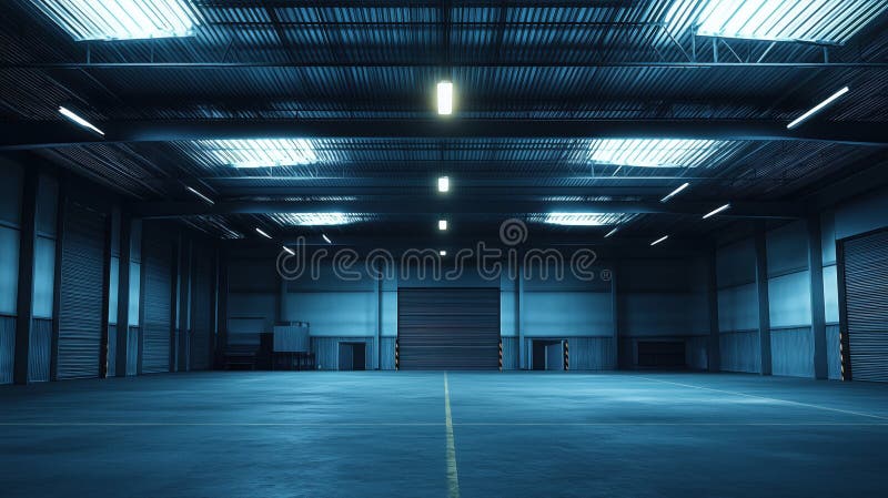 Empty Warehouse Interior with Bright Lighting and Industrial Design ...