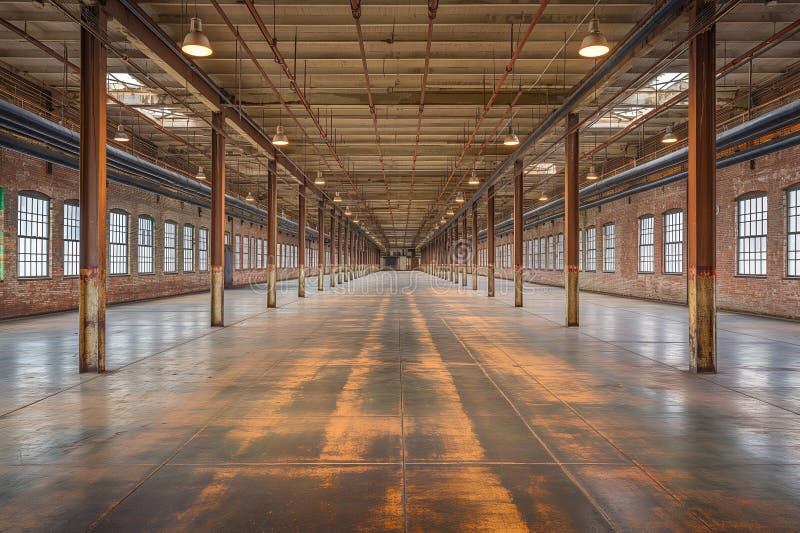 Empty Warehouse Interior with Large Open Space Stock Illustration ...