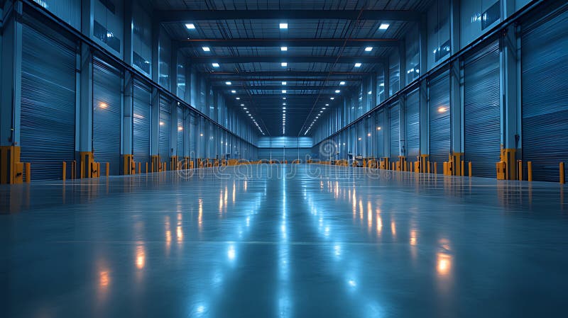 Empty Warehouse Interior with Loading Docks and Bright Lighting Stock ...