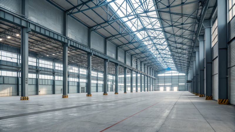 Empty Warehouse Interior Steel Structure, Wide Shot, Industrial Concept ...
