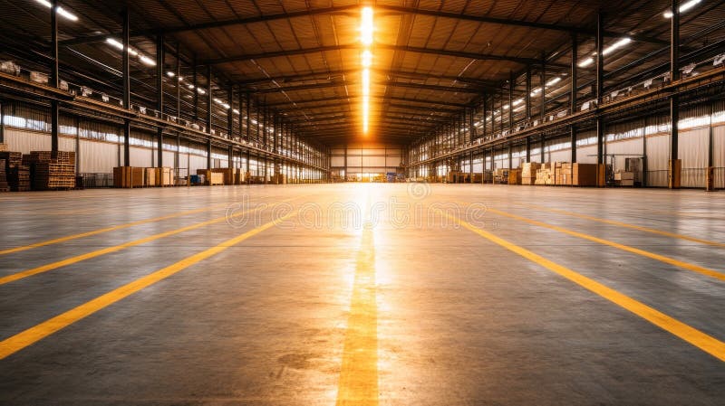 Empty Warehouse Interior with Sunlight Streaming through the Large Open ...