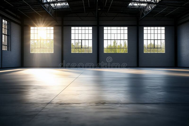 Empty Warehouse with Large Windows Sunlight Streaming in and Spacious ...