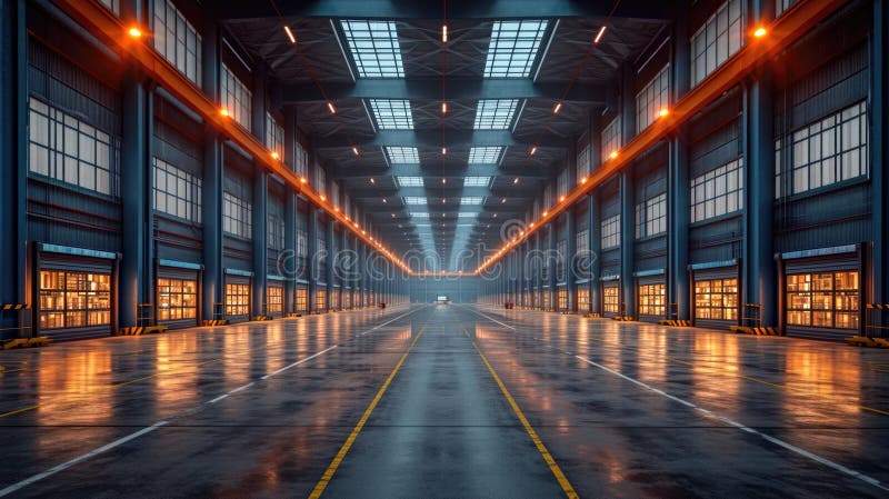 An Empty Warehouse with a Lot of Windows Stock Photo - Image of point ...