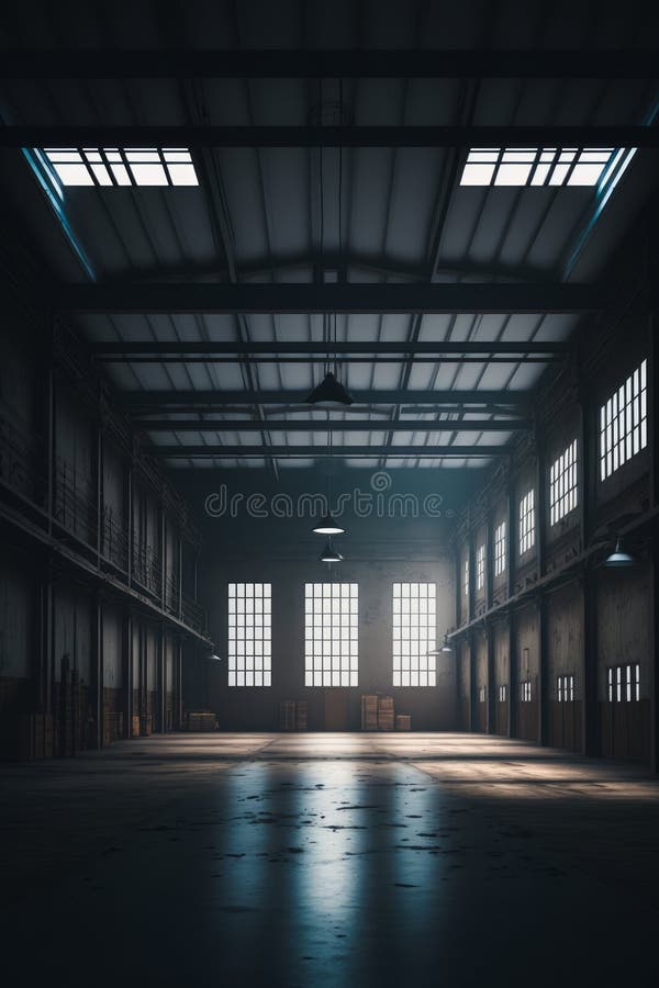 Empty Warehouse with Lot of Windows and Light Coming in from the ...