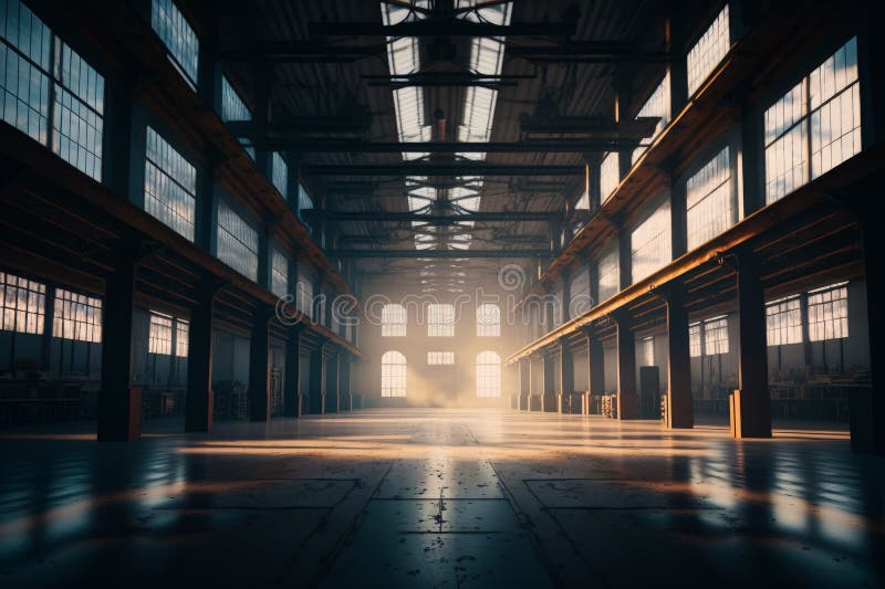 Empty Warehouse with Lots of Windows and Bright Light Coming through ...