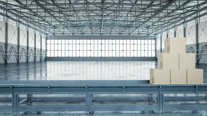 Empty Warehouse and Packing Box in Industrial Plant Stock Illustration ...