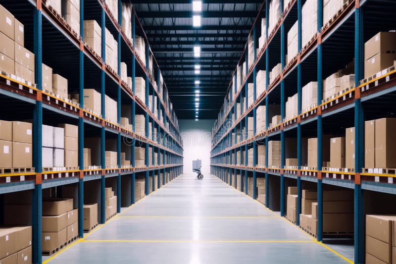 An Empty Warehouse with Rows of Boxes. Generative AI Stock Illustration ...