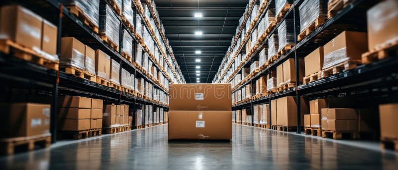 Spacious Warehouse with Rows of Organized Shelves, Modern Storage ...