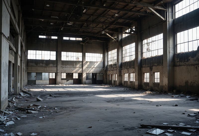 An Empty Warehouse with the Windows Open and the Sun Shining through ...