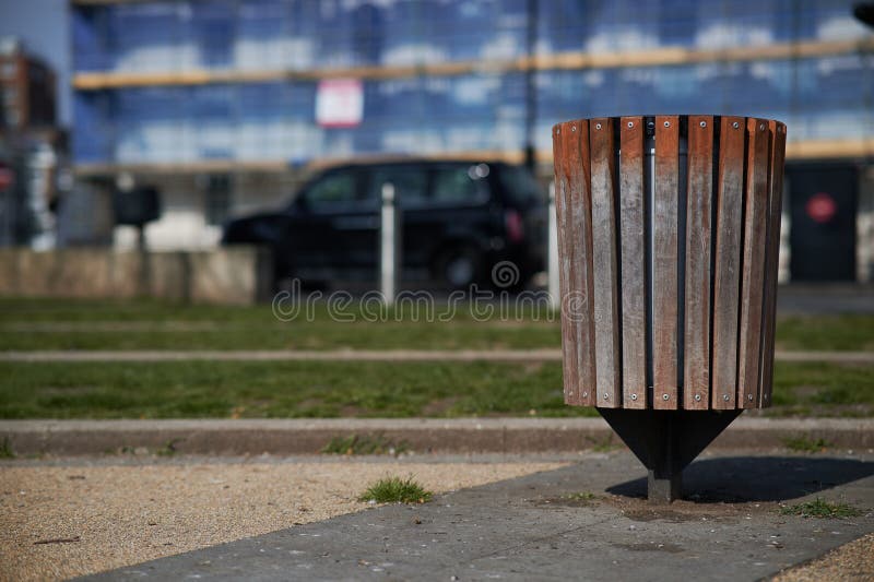 An Empty Waste Liitter Bin in Urban Area Stock Image - Image of wooden ...