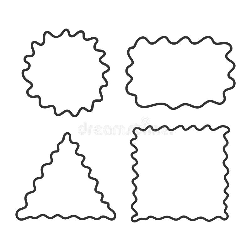 Empty Wavy Geometric Frames. Hand Drawn Curvy Doodle Frames in Circle ...
