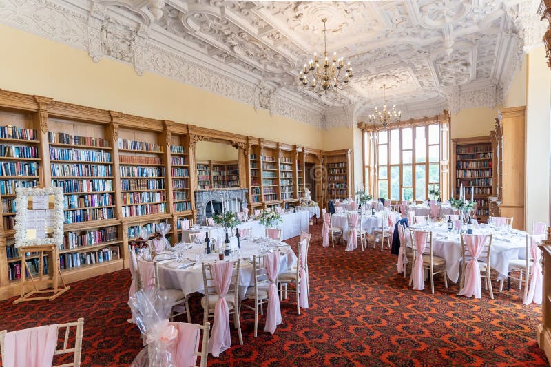 Empty Wedding Reception Area Set Up with Tables, Ready for Guests To ...