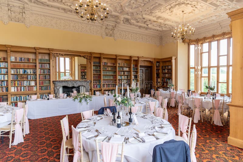 Empty Wedding Reception Area Set Up with Tables, Ready for Guests To ...