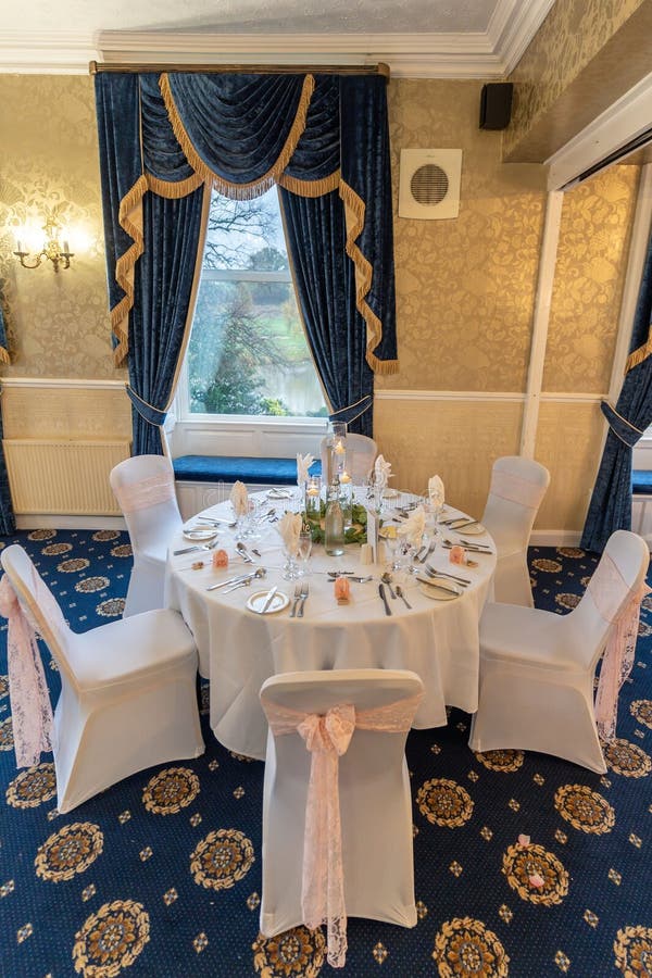Empty Wedding Reception Area Set Up with Tables, Ready for Guests To ...