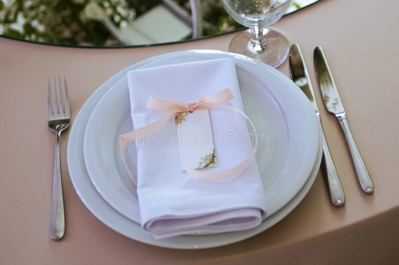 Empty Wedding Reception Hall Table Setting with Glasses and Plates ...