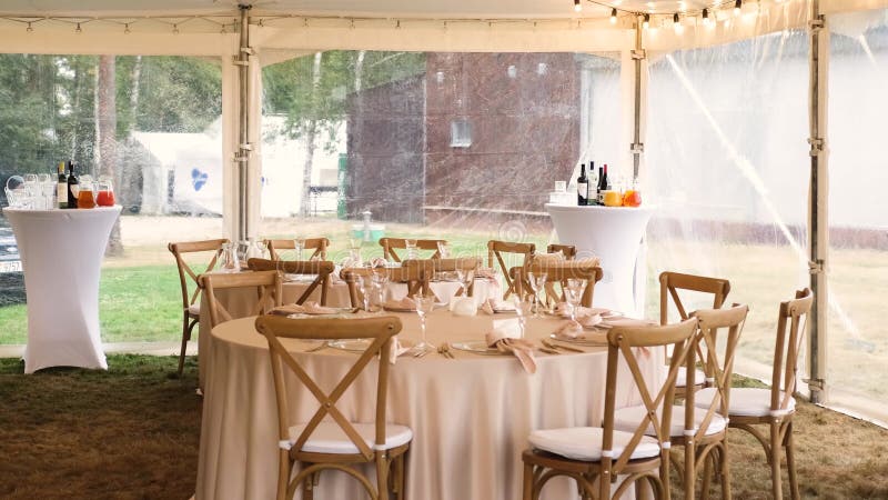 Empty Wedding Table Under a Tent with Transparent Walls Stock Video ...