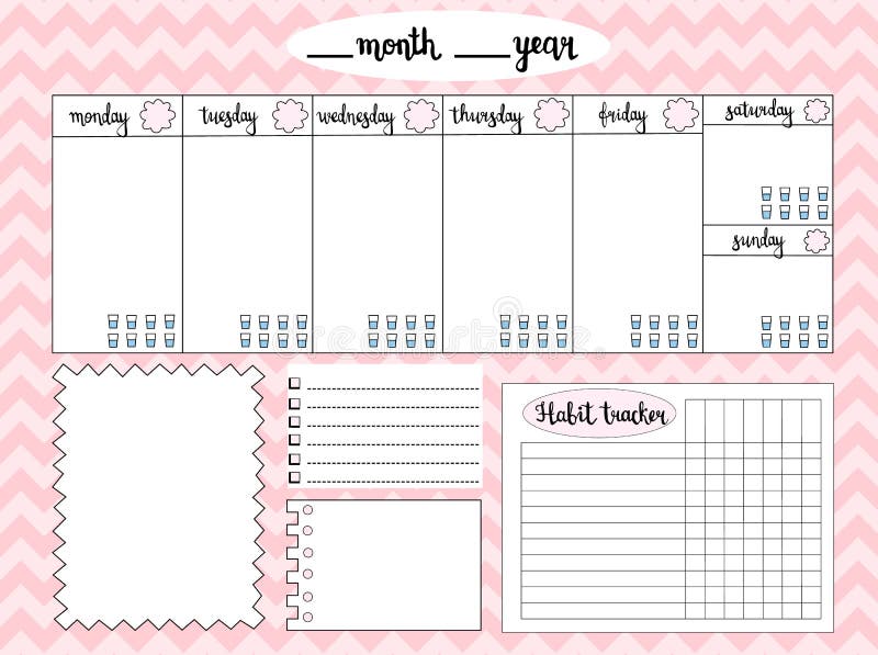 Empty Weekly Planner with Water Level Tracker, Space for Notes, Stock ... Empty Weekly Planner with Water Level Tracker, Space for Notes, Stock ...