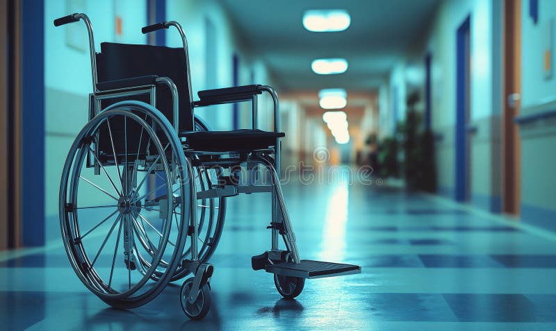 Empty Wheelchair in Hospital Corridor Highlighting Accessibility and ...