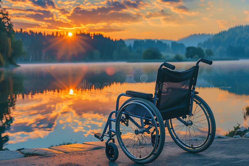 An Empty Wheelchair beside a Lake at Sunset, Disability and Loneliness ...
