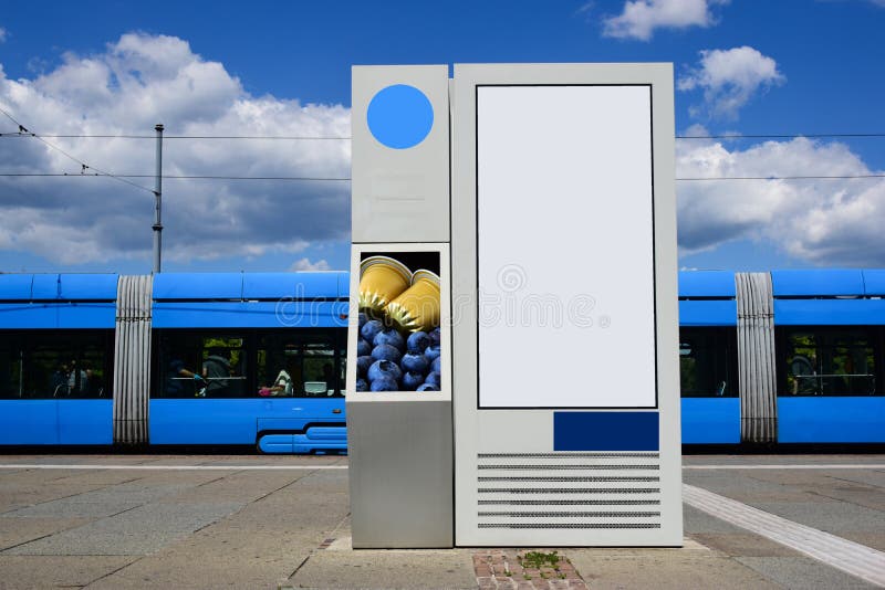 Empty White Ad Panel and Light Box for Mockup at Busstop Stock Photo ...