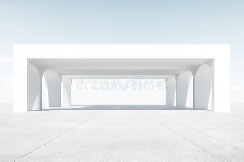 Empty White Architectural Building Structure with Archways on Concrete ...