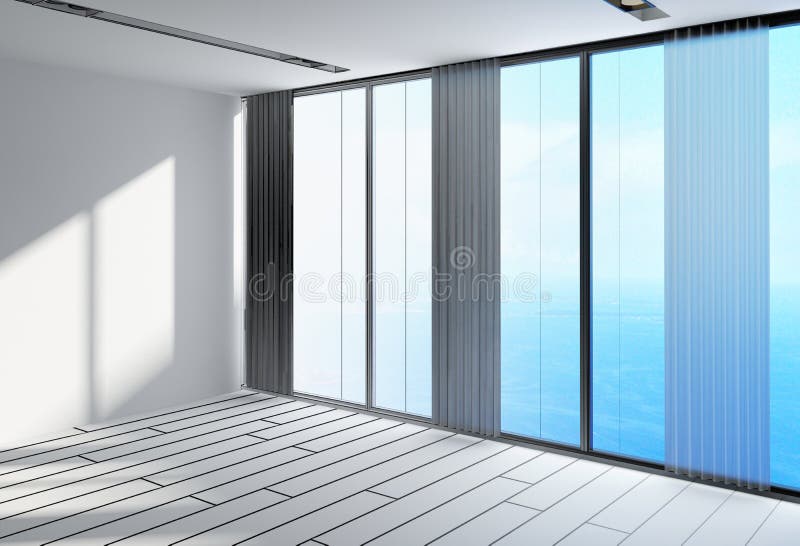 Empty White Architectural Room with Glass Windows Stock Image - Image ...