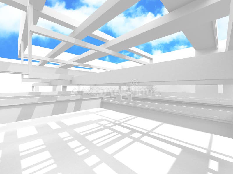 Empty White Architecture with Sky View Stock Illustration ...