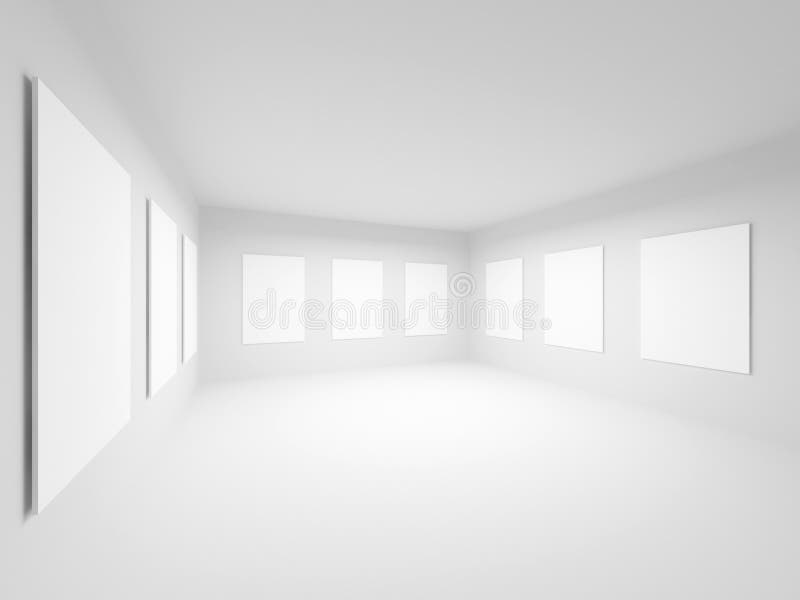 Empty White Art Gallery Hall Interior Stock Illustration - Illustration ...