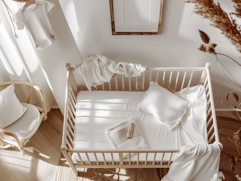 Empty White Baby Crib in a Minimal Nursery Room Stock Photo - Image of ...