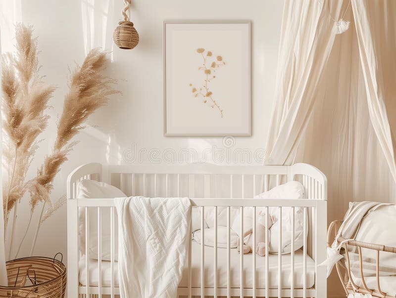 Empty White Baby Crib in a Minimal Nursery Room Stock Photo - Image of ...