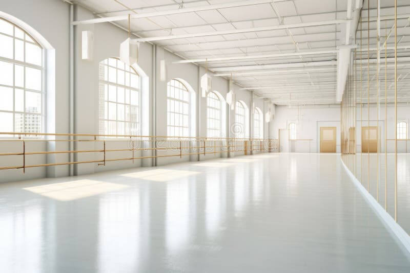 Empty White Ballet Dance Room with Big Windows Stock Image - Image of ...