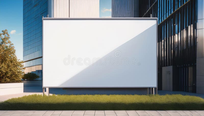 Empty White Banner in Front of Building Exterior. Sunny Day. Commercial ...
