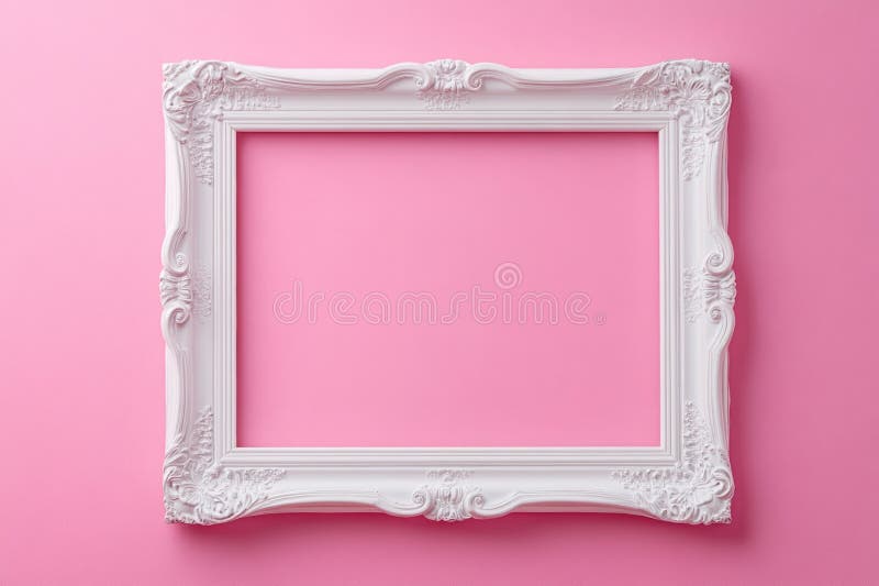 Empty White Baroque Frame Hanging on a Pink Wall, Perfect for ...