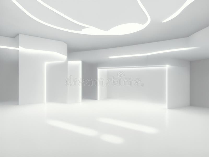 Empty White Big Open Industrial Hall 3d Render Illustration Stock ...