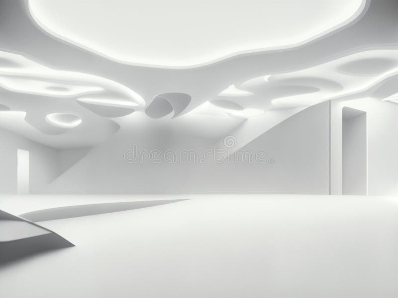 Empty White Big Open Industrial Hall 3d Render Illustration Stock ...